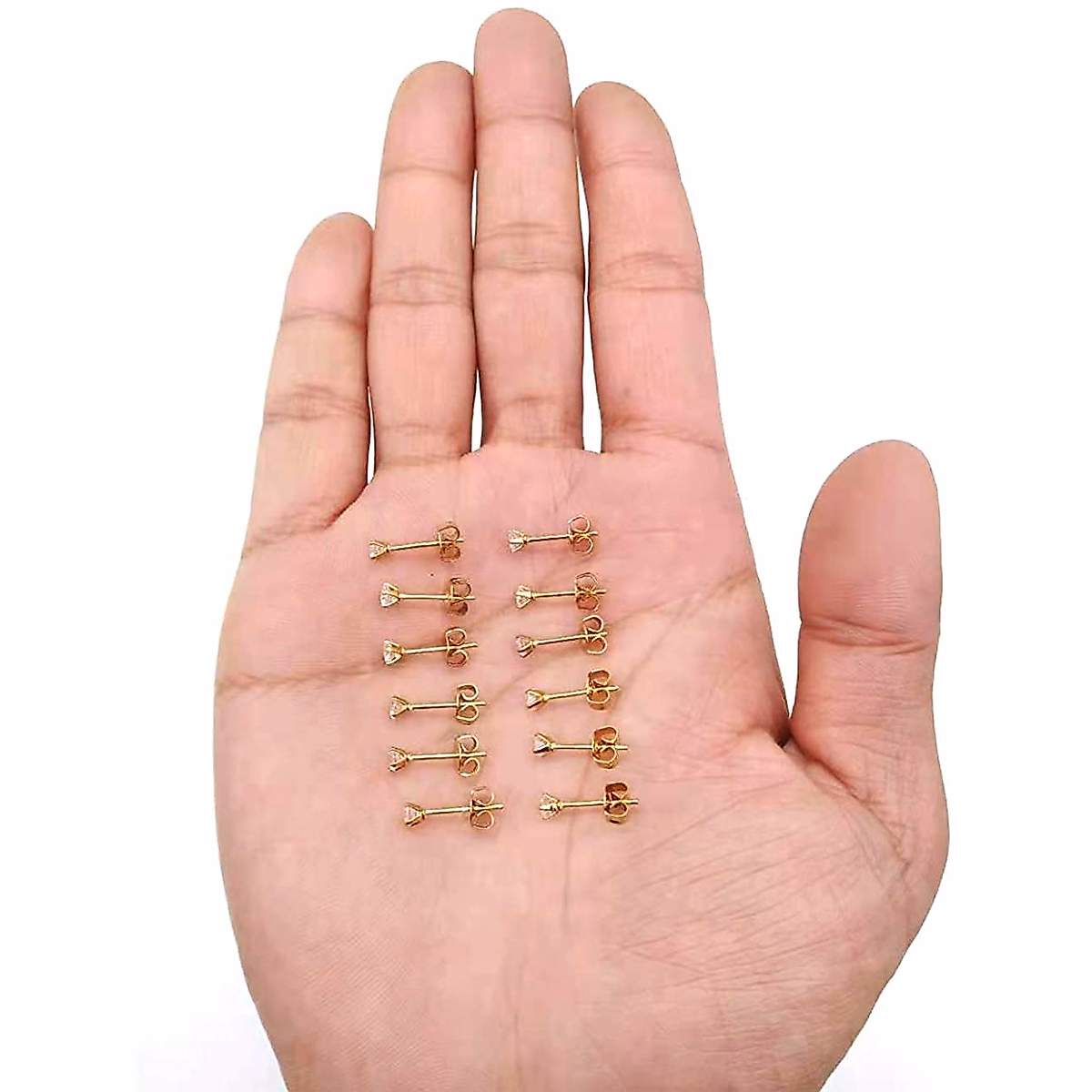 14K Gold Plating Tiny 3MM CZ Stud Earrings Micro 20G Cartilage Piercing Ear Studs Mini Cubic Zirconia Post Earrings for Women&Men…