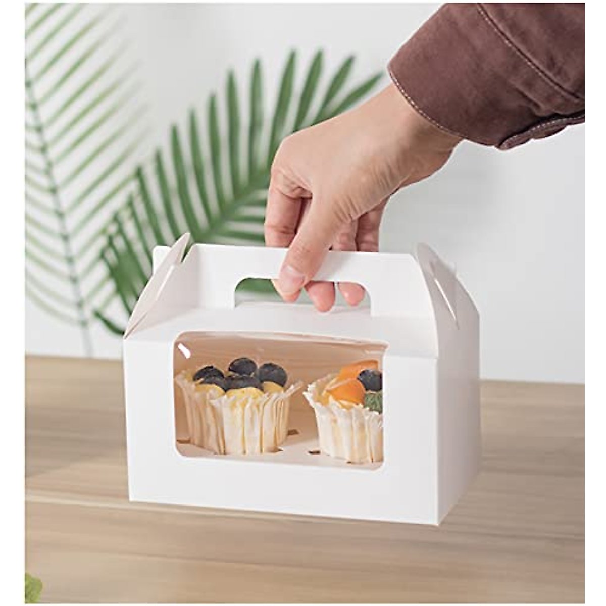 Jucoan 60 Pack White Cupcake Boxes with Insert, Handle and Window Hold 2 Standard Cupcakes, Kraft Paper Cupcake Container, Portable Cupcake Holder, Bakery Pastry Container for Cupcake, Muffins