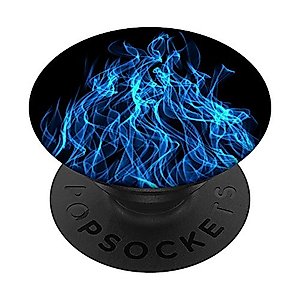 Blue Burning Fire Flames Cool Novelty Gift Black PopSockets PopGrip: Swappable Grip for Phones & Tablets