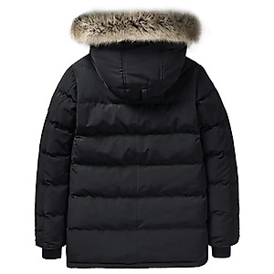 HOLISEE Men's Long Winter Coats Water Repellent Warm Fur Hooded Thicken Parkas Jacket (black, L)