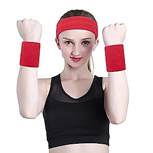 ONUPGO Sweatband Set Sports Headband Wristband Set Sweatbands Terry Cloth Wristband Wrist Sweatband Headbands Moisture Wicking Sweat Absorbing Head Band