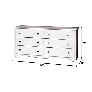 Sonoma 6 Drawer Double Dresser for Bedroom, White & Sonoma Nightstand with Open Shelf, White