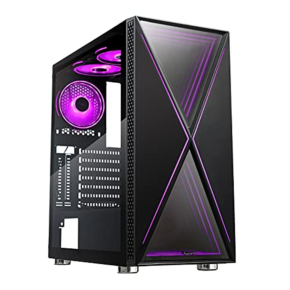 Bgears b-BlackWidow-RGB Black Gaming PC ATX case, Special Ripple effect Front Panel, Tempered Glass side. 2 x USB3.0, 3 x PWM 120mm ARGB Fans, Fan Controller with Remote, Support up to EATX board