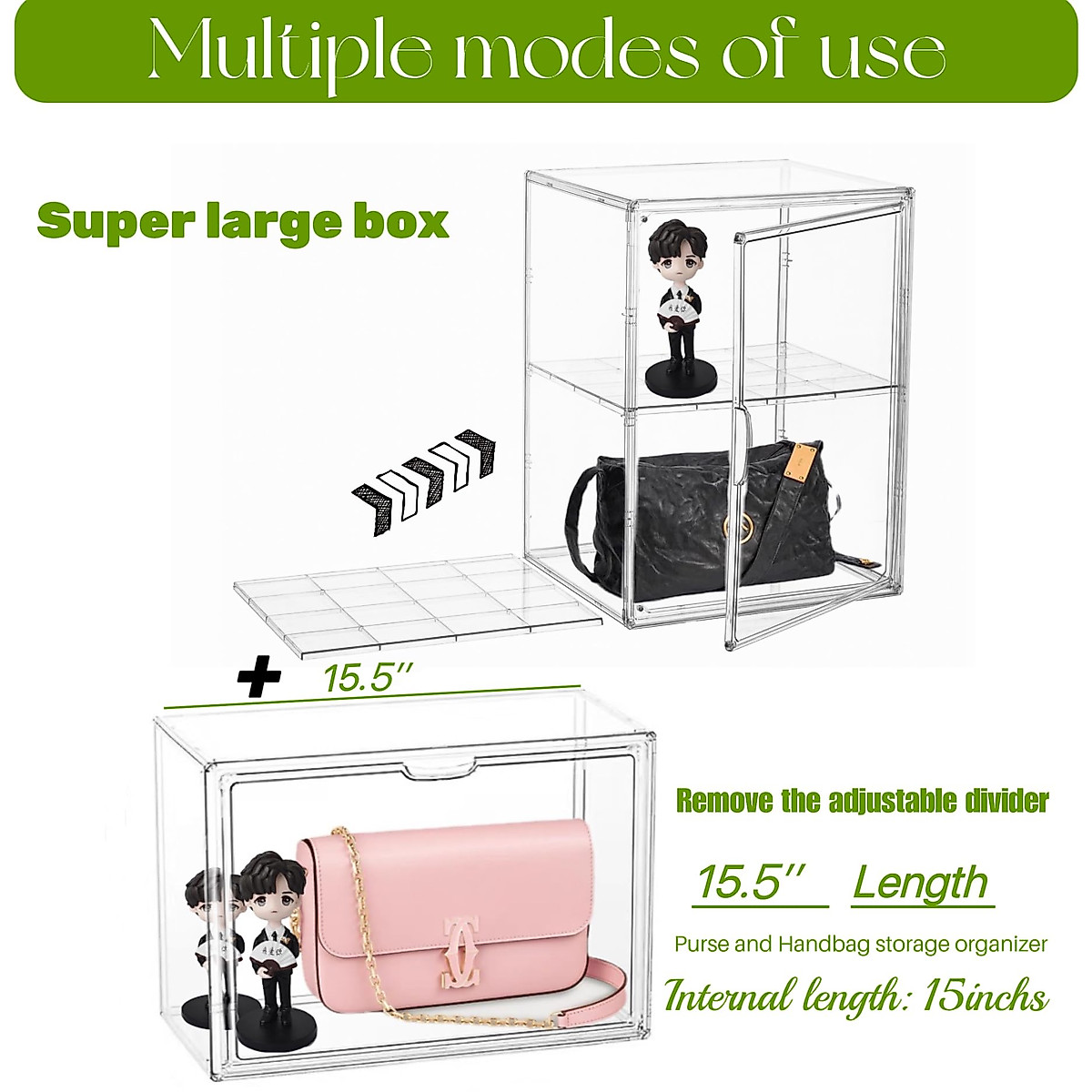 ZLLZUU Super Large Boot Storage Boxes Clear Stackable Storage Bins, XX-Large Shoe Box Organizers with Magnetic Lids, Big Acrylic Display Case an Adjustable Divider