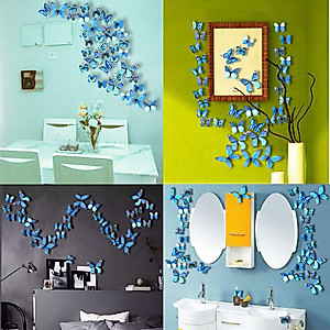 Ewong Butterfly Wall Decals, 36PCS 3D Butterflies Home Decor for Room, Wall Sticker for Girls Room Kids Bedroom Bathroom Baby Nursery Decoration (Blue)