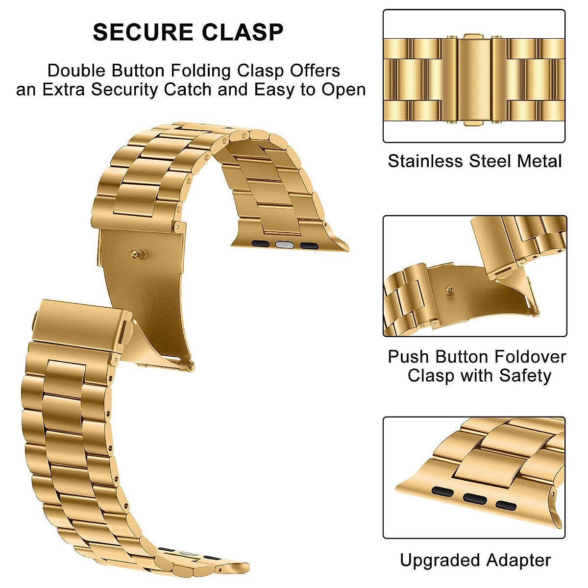 HITZEE Compatible with Apple Watch Ultra Band 49mm Business Stainless Steel Metal Strap Men Women Link Bands with Case Compatible for Apple Watch Ultra 2 Ultra, 49mm Gold