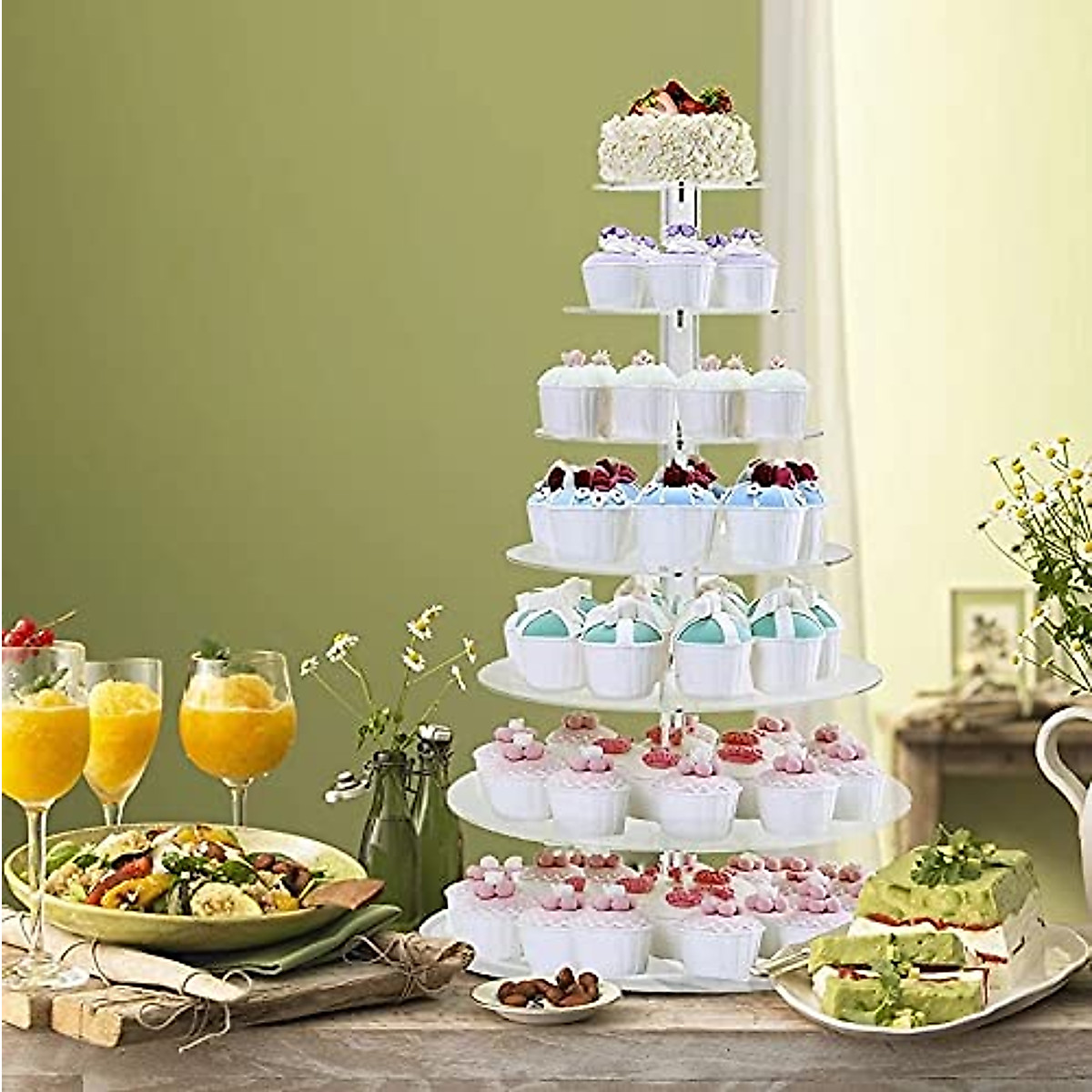ZXJJ 3/4/5/6 Tier Clear White Round Cup Cake Stand Acrylic Cupcake Stand Supplies Display Tower Wedding Birthday Party Decoration (7 Tiers)