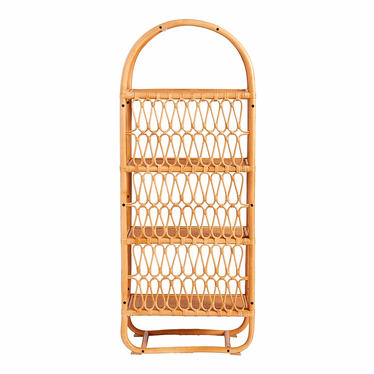 Rattan Arched Bookshelf, 4-Tier Tall Rattan Bookshelf, Free Standing Storage Unit, Bookcase Home Decor Furniture for Home Office, Living Room, Bedroom, Study