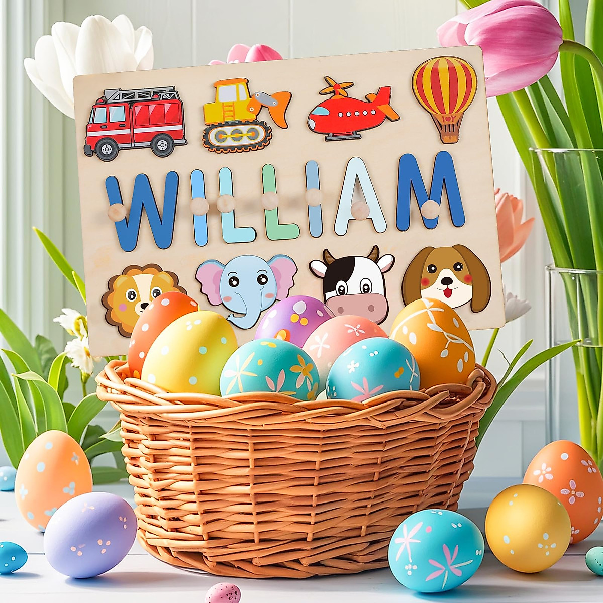 OELTTG Name Puzzle for Kids Personalized, Easter Basket Stuffers, 1st Birthday Gifts,Custom Baby Easter Gifts, Toddler Wooden Puzzles, Early Learning Toys for Baby Boy or Baby Girl
