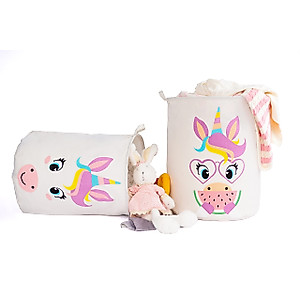 KAZULO Unicorn Hamper Set, Large Round Unicorn Laundry Baskets, kids Hampers laundry Girls, Girls Storage Box Unicorn, Child Laundry Set, Kids Basket (Watermelon Unicorn Bundle)