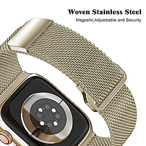 Geoumy Metal Magnetic Bands Compatible for Apple Watch Band 44mm with Case, Stainless Steel Milanese Mesh Loop Replacement Strap Compatible with iWatch Series 8/7/6/5/4/3/2/1 SE Women Men,Brown Gold