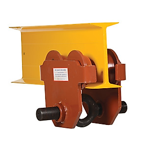 Vestil E-MT-6 Steel Low Profile Eye Manual Push Trolley, 6000 lbs Capacity, 3"- 8-5/8" I-Beam Flange, 3-3/8" Headroom