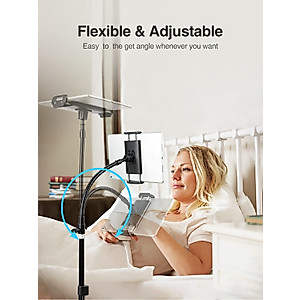 elitehood Tablet Floor Tripod Stand, Stronger Gooseneck iPad Tripod Stand, 72" Adjustable iPad Stand Holder for Stream/Watching, for iPad Pro 12.9, Mini, Air, iPhone and 4.7-13" Tablet and Cellphone