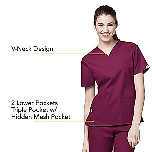 WonderWink Origins Women’s Bravo V-Neck Scrub Top - Wine, XL