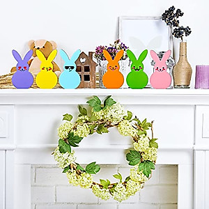 6 Pcs Easter Tray Table Decorations for Home Bunny Table Wooden Sign Cute Wood Tabletop Peeps Decor Bunny Cutout Spring Easter Tray Decorative Sign and Plaque Freestanding Craft for Party Office