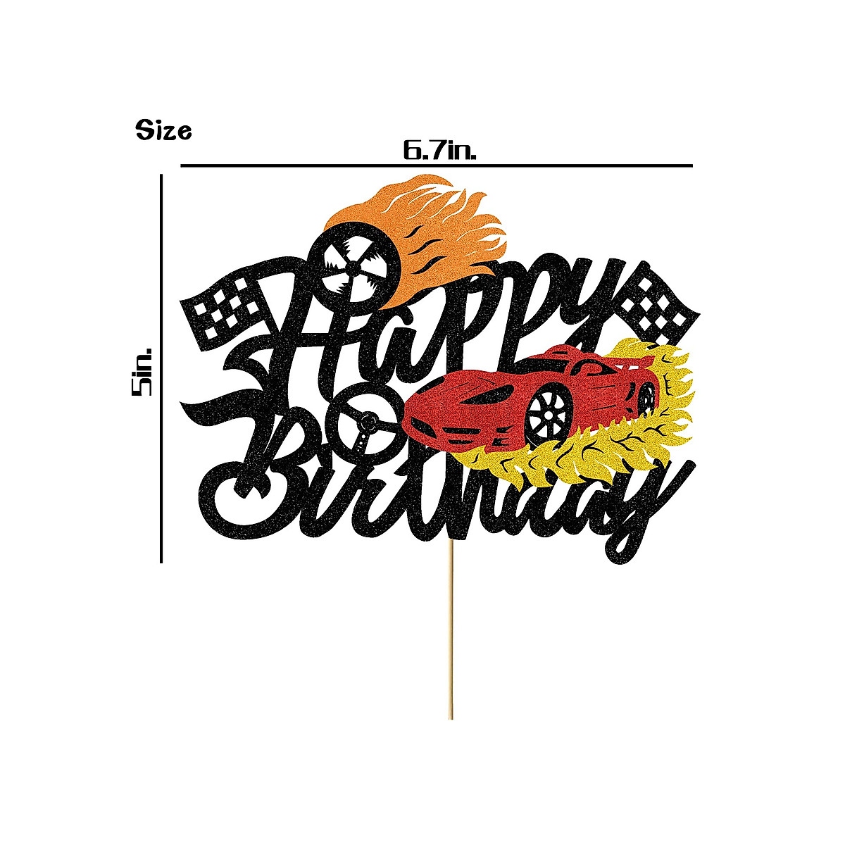 Bdayshop Fire Car Cake Topper Race Cars Cake Decorations Glitter Red Hot Car Cake Toppers for Boys Girls Racing Car Theme Birthday Party Supplies for Kids Baby Shower