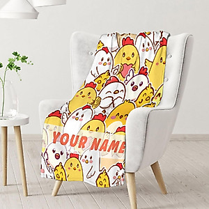 Custom Chicken Blanket Gifts with Name - 50x60 Inches Cute Throw Blanket for Girls & Boys - Yellow Soft Fuzzy Plush Blankets for Bed, Couch, Sofa