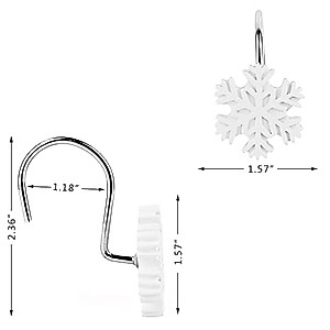 Shower Curtain Hooks, Snowflake Shower Curtain Rings Christmas Shower Curtain Hooks for Winter Bathroom Restroom(Snow)