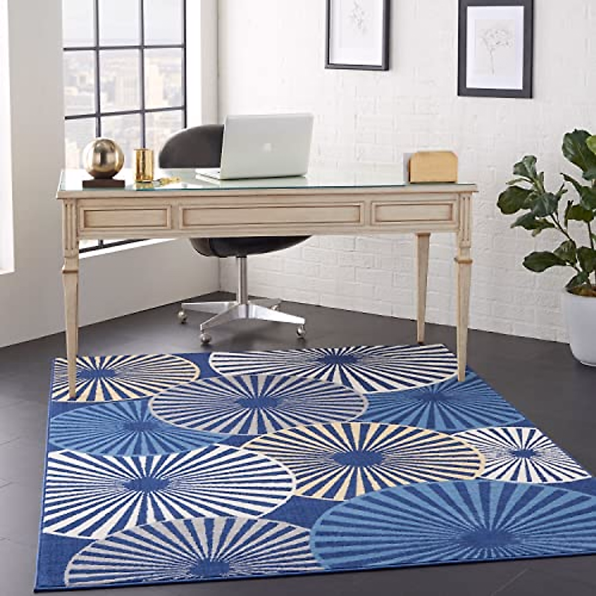 Nourison Grafix Geometric White 3' x 5' Area -Rug, Easy -Cleaning, Non Shedding, Bed Room, Living Room, Dining Room, Kitchen (3x5)