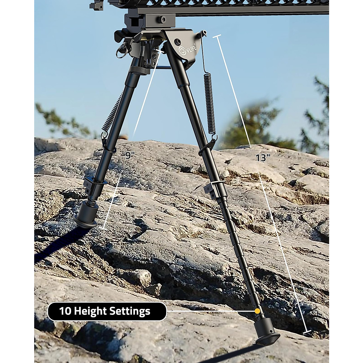 CVLIFE Picatinny Bipod, 9-13 Inches Rifle Bipod, Bipod for Rifle with Solid Sling Adapter Base