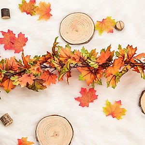 Artiflr 2 Pack Fall Maple Leaf Garland Clearance - 6.5ft/Piece Artificial Foliage Garland Autumn Hanging Fall Leave Vines for Indoor Outdoor Wedding Thanksgiving Dinner Party Decor