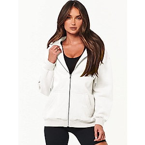 ANRABESS Womens Zip Up Hoodies Long Sleeve Oversized Sweatshirts Fleece Y2K Jacket Pockets 2025 Fall Outfits Fashion Clothes White Small