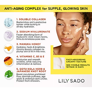 LILY SADO Honey Glow Collagen Radiance Cream Face Moisturizer - Natural Daily Facial Lotion w Manuka Honey, Apricot & Sodium Hyaluronate - Amazing Anti Aging Formula. 2 oz