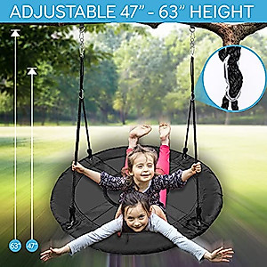 SereneLife Saucer Swing with Hang Kit, Outdoor Tree Swing with Swivel Spinner for Kids (Black)