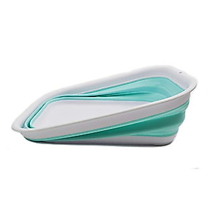 SAMMART 12L (3.17 Gallon) Collapsible Tub - Foldable Dish Tub - Portable Washing Basin - Space Saving Plastic Washtub (2, White/Lake Green)