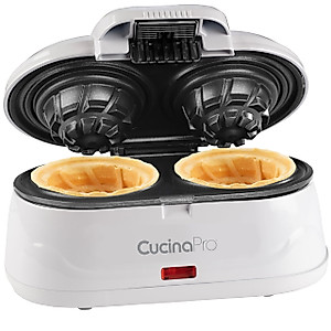 Double Waffle Bowl Maker- Make two 4" Ice Cream Cone Bowls at Once, NonStick Electric Baker for Homemade Icecream Treats, Easy to Use Iron, Add your Favorite Fillings, Toppings, Fun Holiday Xmas Gift