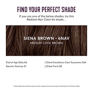 Madison Reed Radiant Hair Color Kit, Medium Smoky Brown for 100% Gray Coverage, Ammonia-Free, 6NAV Siena Brown, Permanent Hair Dye, Pack of 1