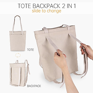 FNOLIA Laptop Tote, 2-in-1 Tote Backpack, Convertible Water-resistant Bag for Office, College, Travel, fit for 14 inches laptop, Gift for co-workers, teachers Beige