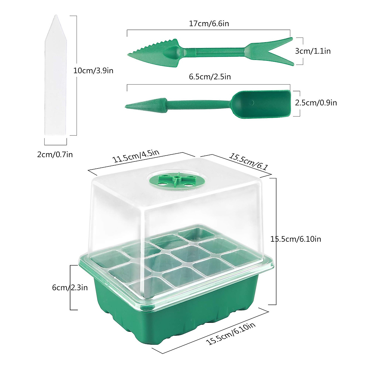 UNCLE.XIA 5 Pack Seed Trays Seedling Starter Tray Humidity Adjustable Plant Starting Kit with Dome and Base Greenhouse Grow Set Mini Propagator for Seeds Growing (60 Cells)
