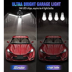 JZCreater LED Garage Lights 2 Pack 60W, Deformable Garage Light 3 Panels Adjustable Lights E26 8000LM LED Shop Light for Warehouse, Workshop, Basement, Attic