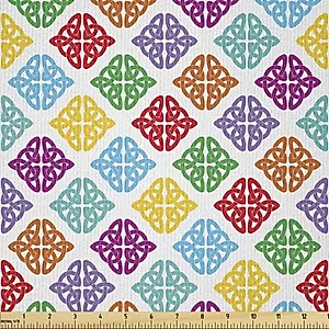 Lunarable Celtic Knot Fabric by The Yard, Colorful Antique European Ornate Design Mythological with Curved Lines, Microfiber Fabric for Arts and Crafts Textiles & Decor, 1 Yard, Multicolor