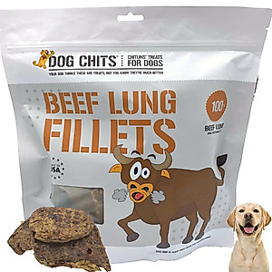 Dog Chits Beef Lung Fillets Dog and Puppy Treats - New! - All Natural Grain and Chemical Free Training Chews - High Protein and Low Fat - Supports Dental Health - Made in The USA - Large 10 oz Bag