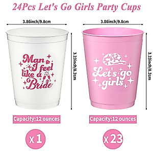 24Pcs Let's Go Girls Cups Retro Bachelorette Themed Party Supplies Reusable Plastic Cups White and Pink for Cowgirl Bridal Shower 12oz Tumblers for Last Rodeo Western Wedding Party Favors Decorations
