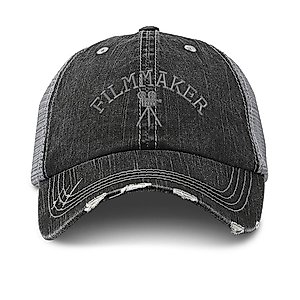 Speedy Pros Distressed Trucker Hat Filmmaker Embroidery Cotton for Men & Women Black Gray