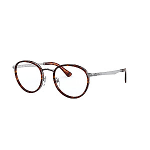 Persol PO2468V Round Prescription Eyewear Frames, Gunmetal/Havana/Demo Lens, 49 mm