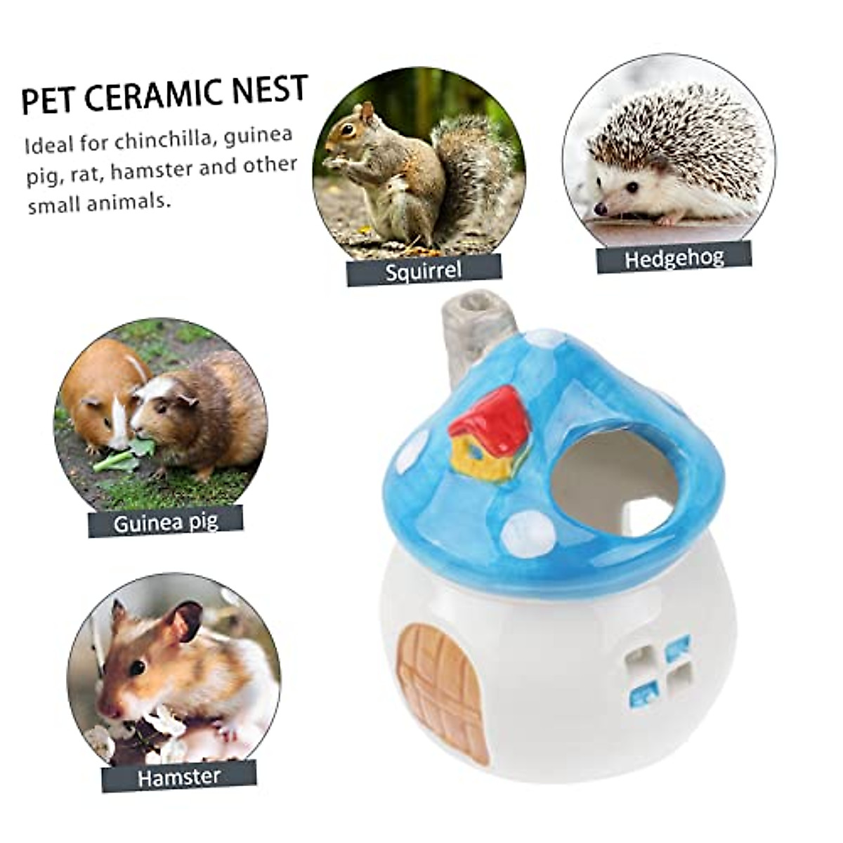 COLLBATH Mushroom Ceramic Nest Bath Animal Cage - Chinchilla Cage Accessories Hamster Accessories for Cages Small Animal Cage Accessories Pet Supply Small Animals House Red