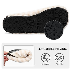 XIHALOOK Cozy Fuzzy Slippers for Women Men Non-slip House Shoes Lightweight Beige Stripe, 7-7.5 Women/5.5-6 Men