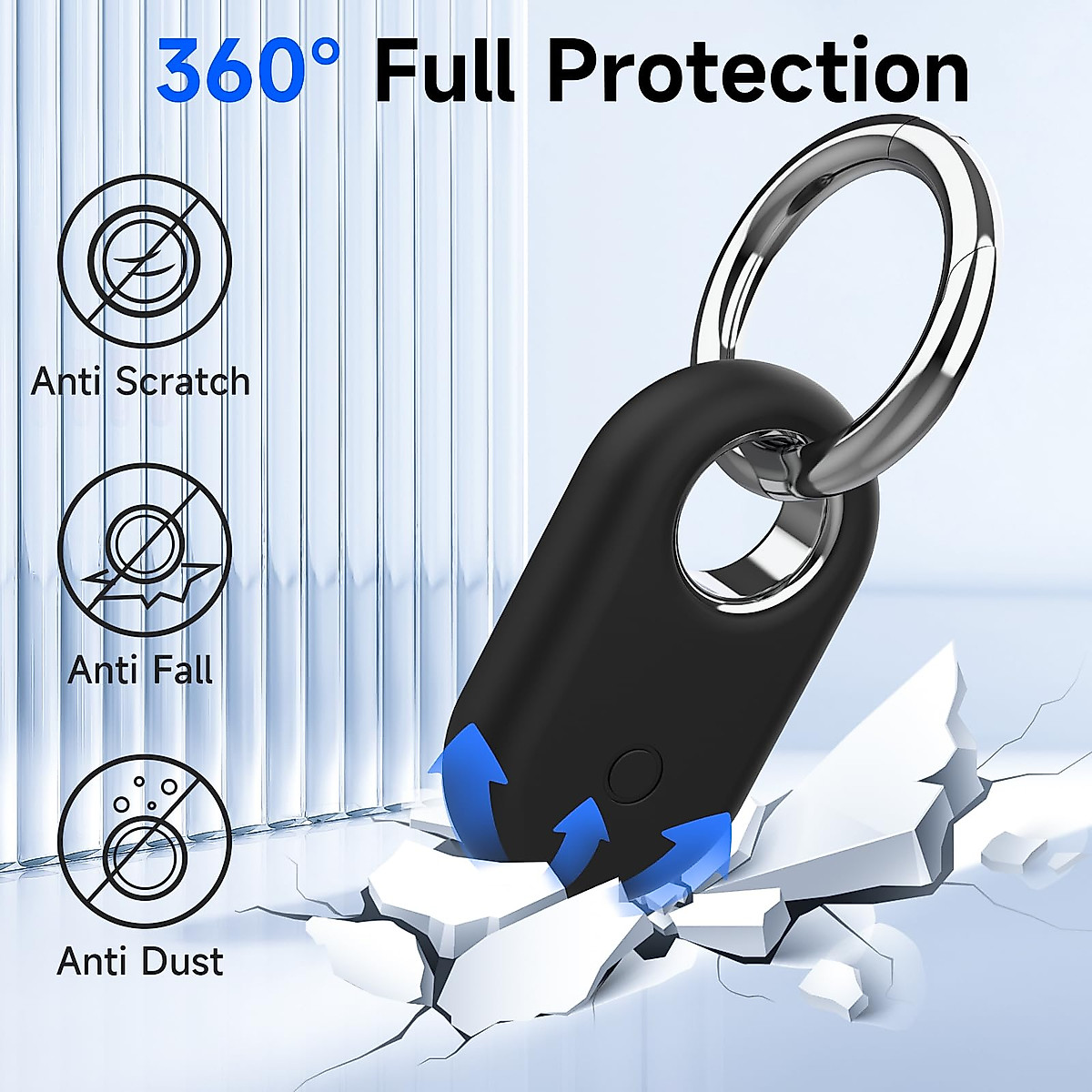 LDSXAY Compatible with Samsung Galaxy SmartTag2 Case, 2 Pack Scratch Resistant Silicone Protective Skin Cover for Galaxy SmartTag2 Case with Key Ring, Soft Touch (Black+Blue)