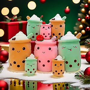 FSRONGXI 2 Pack Boba Plush, Stuffed Bubble Tea Plush Pillow Soft Cute Pearl Milk Tea Hug Pillows for Kids Girls Boys (Brown & Pink)