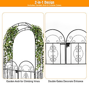 Stonehomy 84in High Metal Garden Arbor with Gate, Heavy Duty Wide Garden Arch, Metal Arch Trellis with Gate for Climbing Plant, Wedding, Outdoor Patio Décor, Black(84"x52.4"x19")