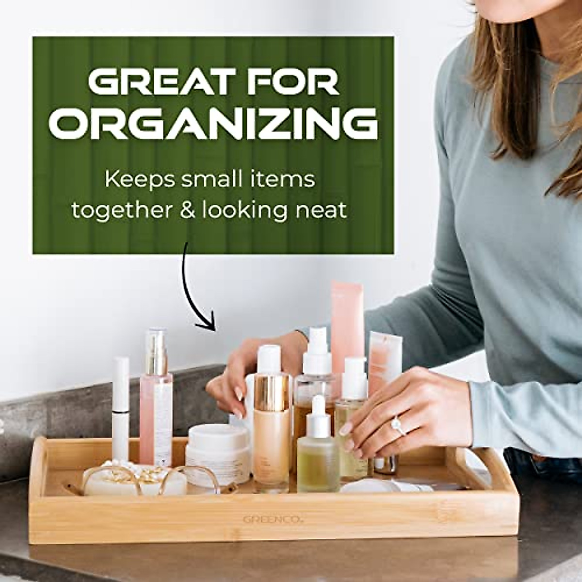 Greenco Bamboo Serving Tray with Handles (Small, Rectangle)