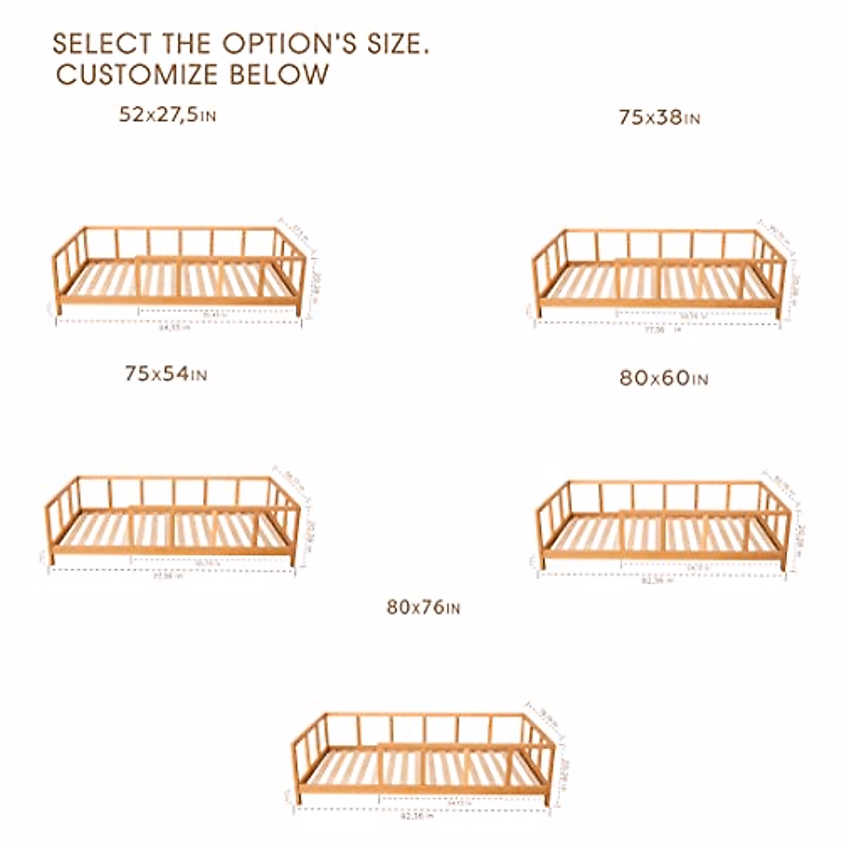 BUSYWOOD Montessori Frame Bed - Home and Bedroom Decor Furniture - Montessori Bed with Fence in Playroom - Full Size Bed Frame - Kids Bed - Toddler Bed Frame (Model 10, Bed with Legs and Slats)