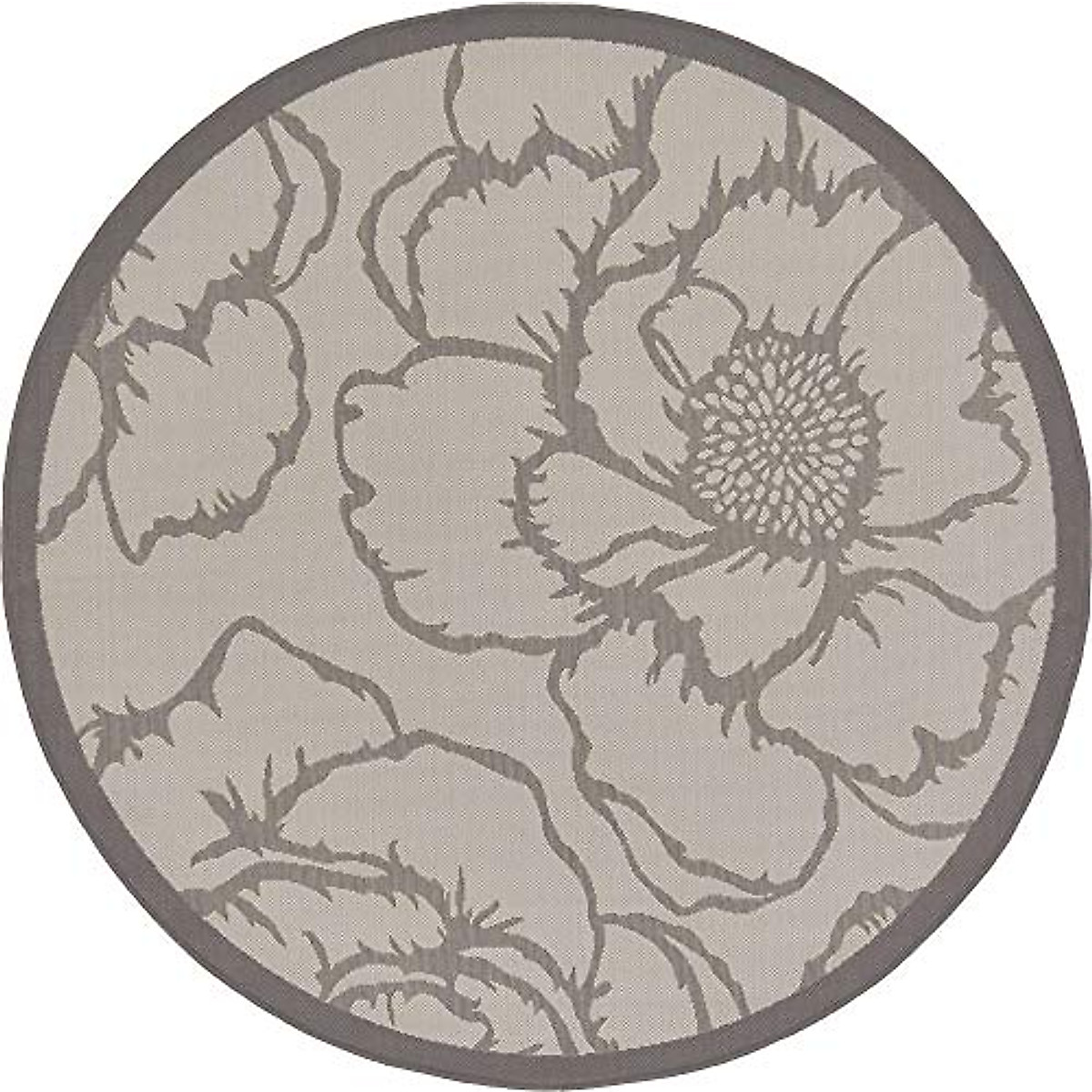 Unique Loom Outdoor Botanical Collection Area Rug - Rose (6' 1" Round, Gray/ Silver)