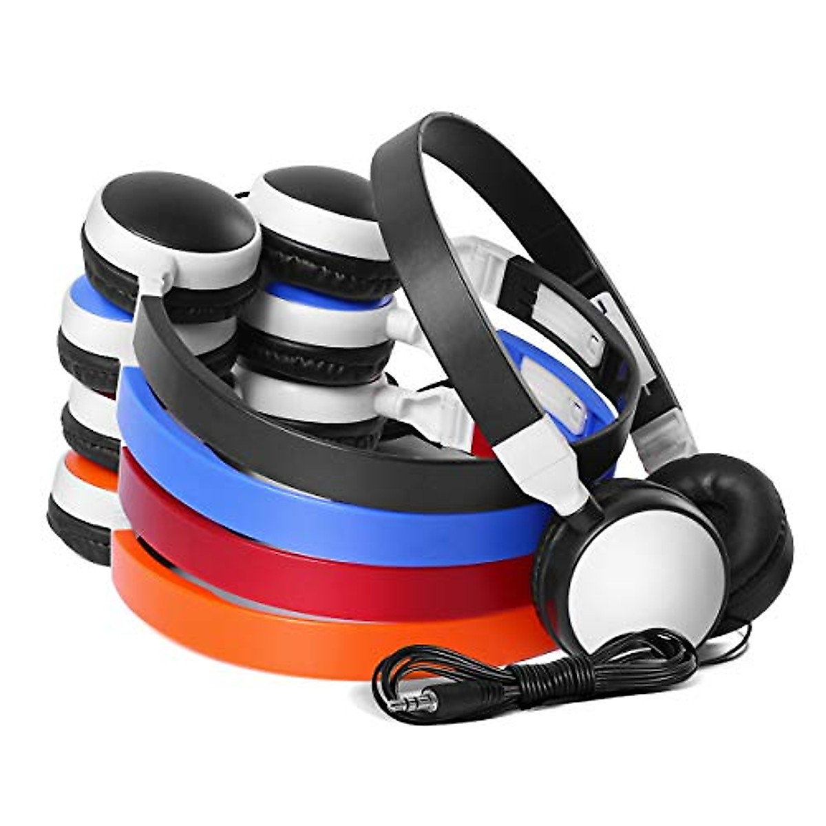 Keewonda Bulk Headphones for Classroom, Wholesale 5 Pack School Headphones KW-X05 Multi Colored Foldable Computers Headphones for Kids Students Children Teen Adults