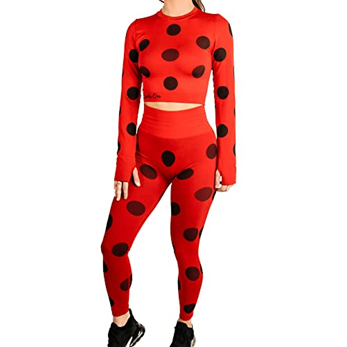 Miraculous Ladybug Womens Seamless Long Sleeve Crop Top & Legging Set - Butt Lifting for Gym Workout, Exercise, Yoga, Running by MAXXIM Red Medium