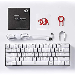 Redragon K630 Dragonborn 60% Wired RGB Gaming Keyboard, 61 Keys Compact Mechanical Keyboard with Tactile Brown Switch, Pro Driver Support, White